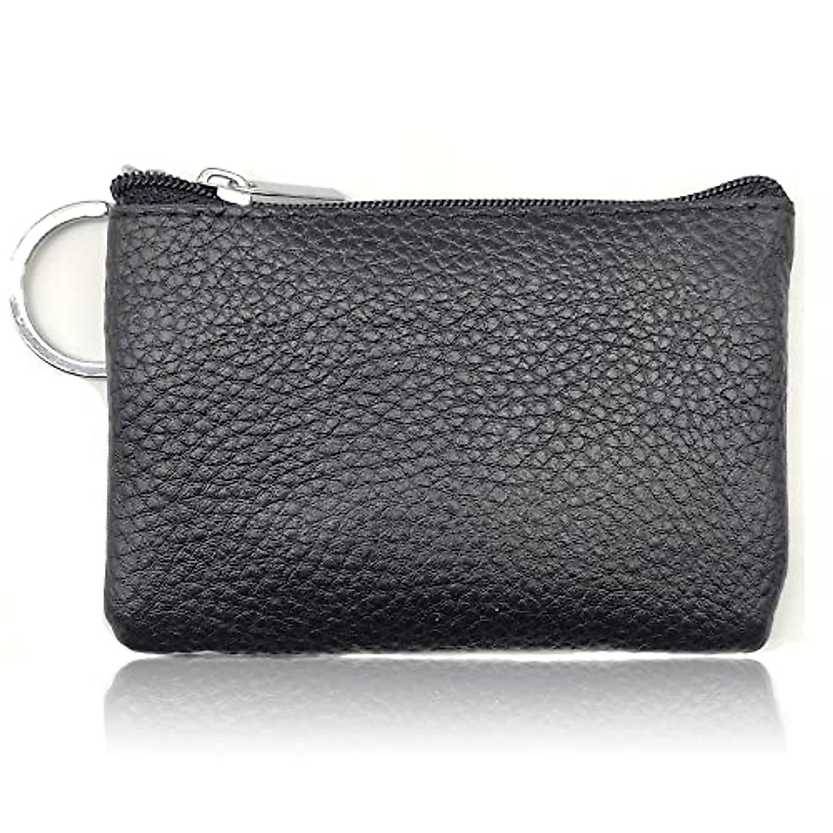 Keychain Purse Small, iToolai Women's Genuine Leather Zipper Mini Coin Bag Credit Card Holder (Black)