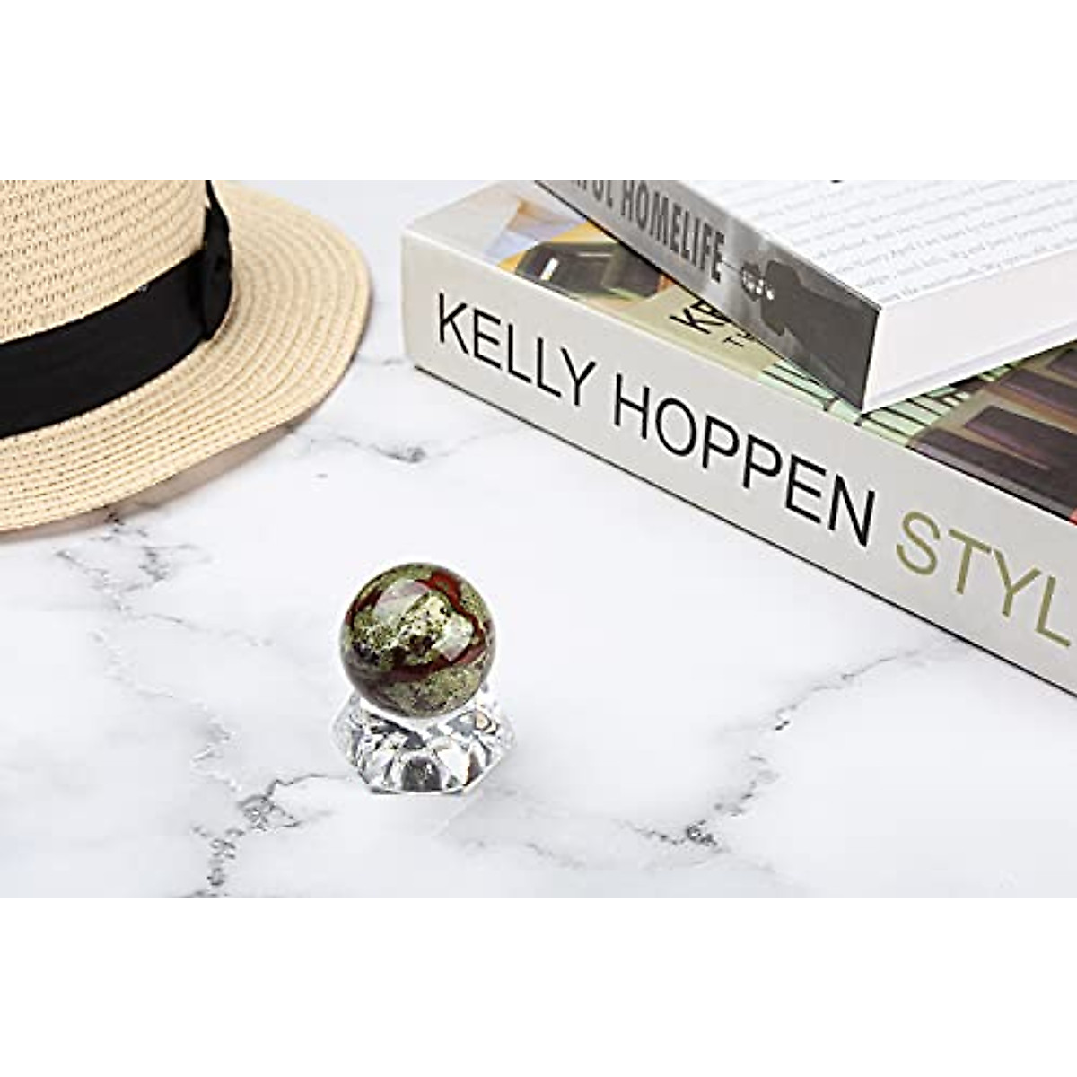 Jovivi 1.2"(30mm) Natural Dragon Blood Jasper Healing Crystal Ball Gemstone Sphere Divination Sculpture Figurine with Acrylic Stand