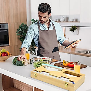 SHANGYIREN 3 in 1 Foil and Plastic Wrap Organizer with Sandwich Bag Plastic Wrap Dispenser with Cutter Ziplock Bag Organizer Kitchen Organization and Storage Bamboo Aluminum Foil Dispenser