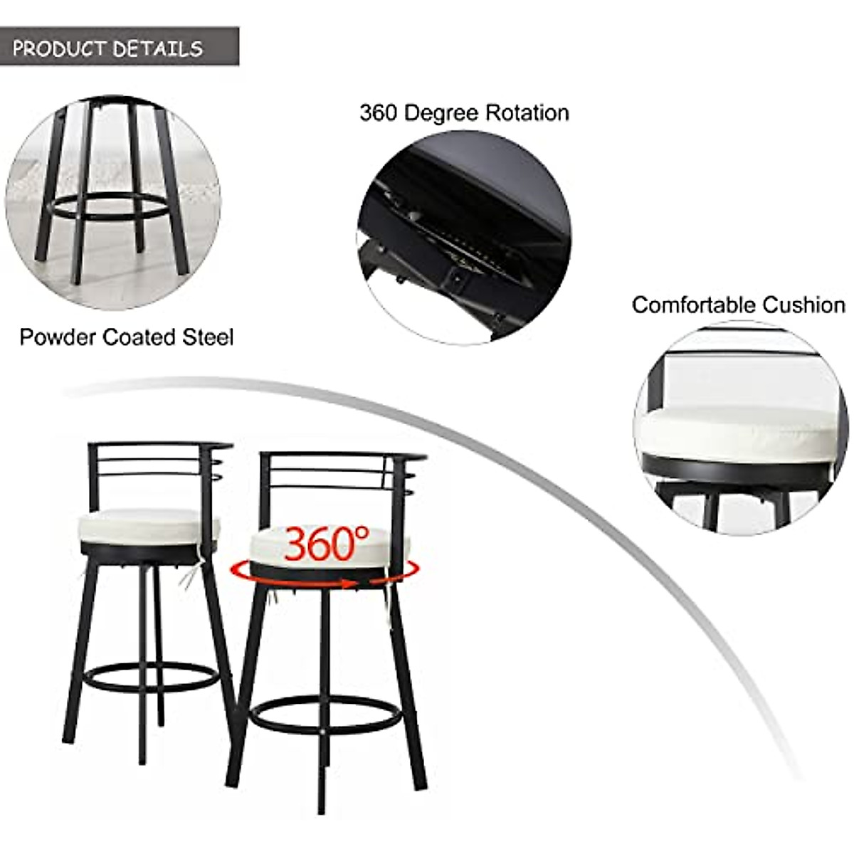 LOKATSE HOME 2 Piece Outdoor Swivel Bar Stools Patio Height Metal Chairs with Cushion, Beige