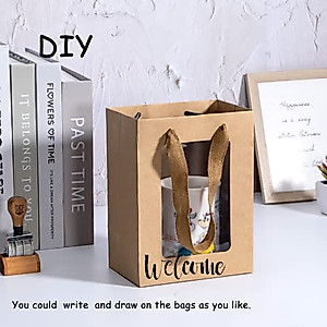 Dasofine 12pcs Brown Gift Bag with Window, Sturdy Paper Tote with Transparent Window, 5.9"×3.9"×7.9" Paper Gift Bags with Handles, Flower Bouquet Bags