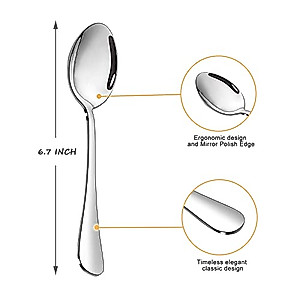Bacom Stainless Steel Teaspoons Set, 8-Piece Dessert Spoons Silverware Set, 6.7" Silver Spoons with Mirror Polished & Dishwasher Safe