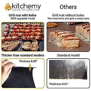 BBQ Grill Mat for Outdoor Grills - 2023 Upgraded Model With Holes - Set of 2 Non Stick Heavy Duty Reusable and Dishwasher Safe Black Mesh Topper Pads - Easy Clean on Gas Charcoal Electric Grills