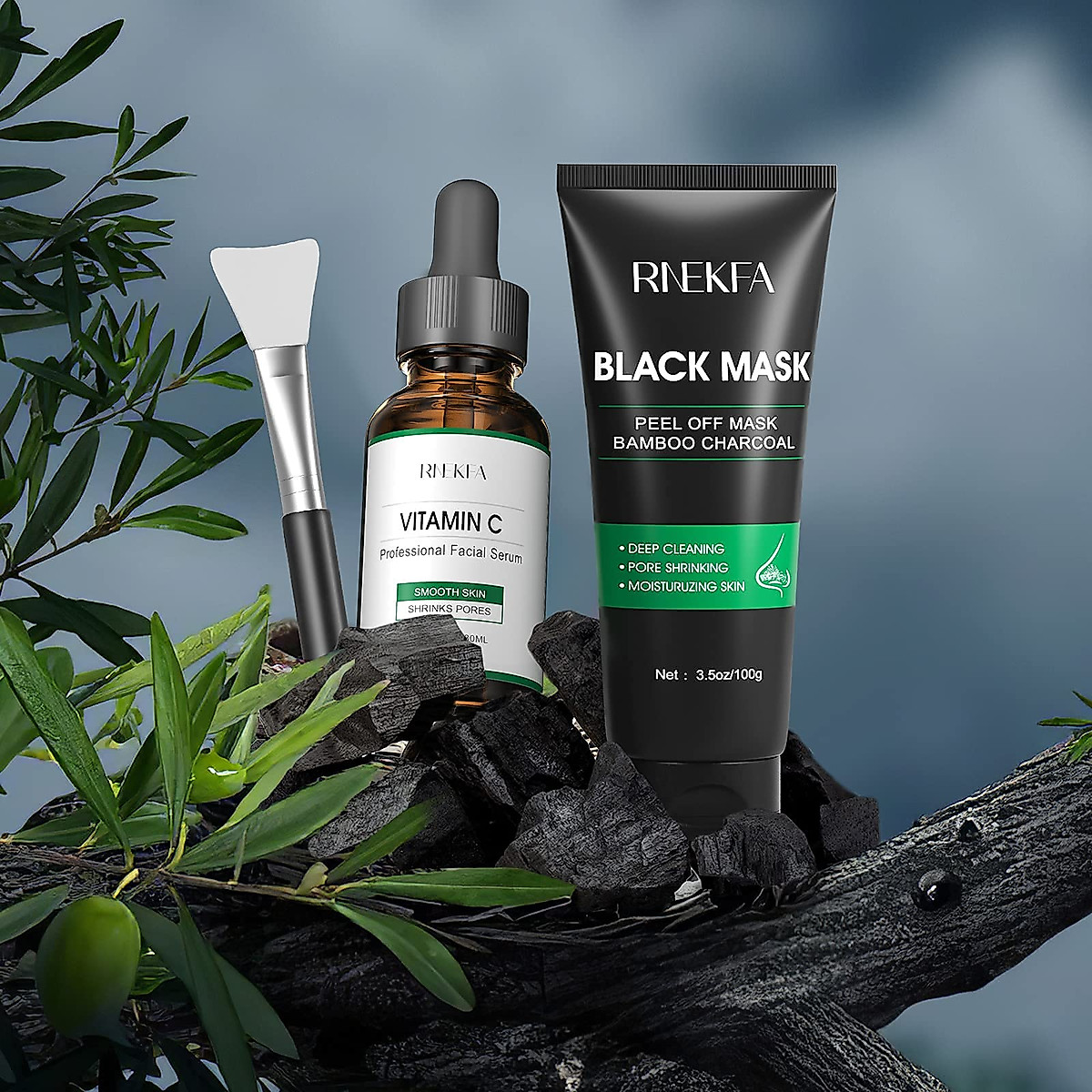 Blackhead Remover Mask Kit 4-in-1 Peel Off Charcoal Face Mask with Vitamin C Serum Blackheads Extractor Tools, and Silicon Brush, Purifying Deep Cleansing Blackheads Acne Mask for Women and Men, 100 g