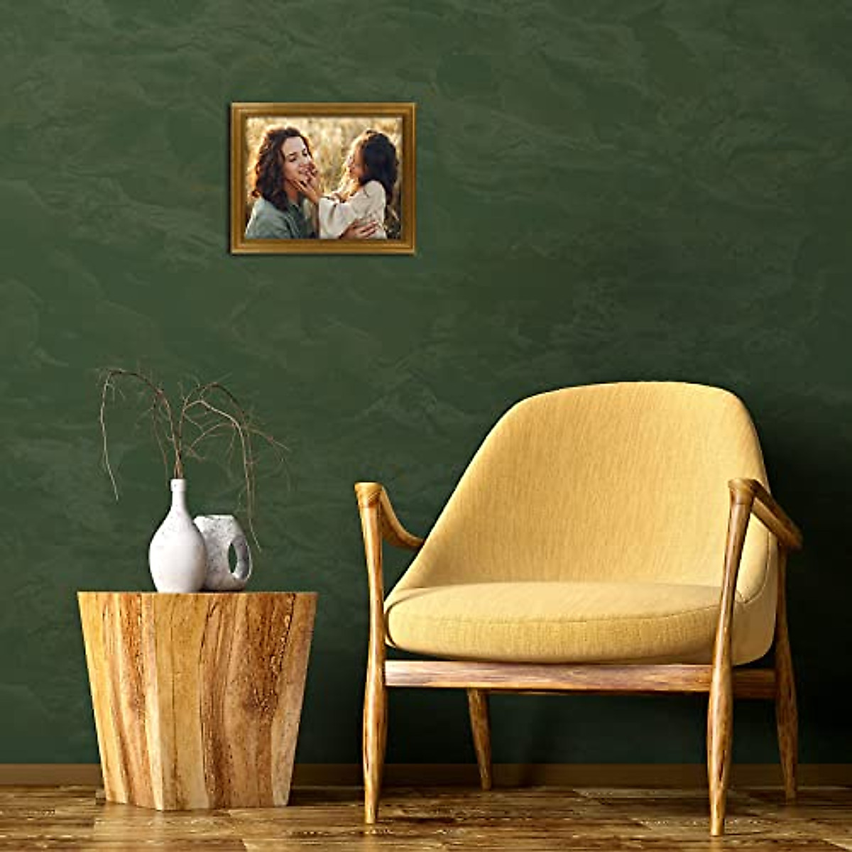 Frametory, 11x14 Picture Frame - for Two 5x7 Photos, Two Opening White Mat - Wall Display - Great for Wedding, Graduation, Engagement Photographs - Dark Gold