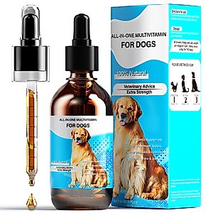 Dog Vitamins Liquid, 13-In-1 Dog Multivitamin Extra Strength to Improve Dog’s Digestive & Immune, Skin & Coat, Bone & Joint Health, 60 Ml Nature Dog Vitamins and Supplements for All Age Breed Size Dog
