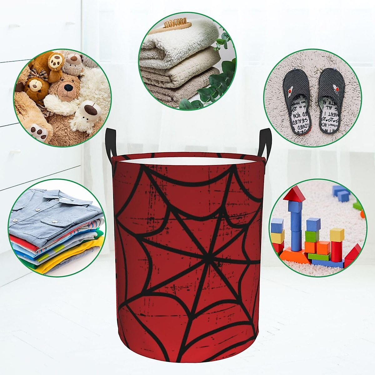 AMABCDET Collapsible Laundry Basket with Handles, Waterproof Oxford Fabric Spider Web Black Line Pattern Hamper Storage Organizer for Laundry Room Bedroom Bathroom College Dorm