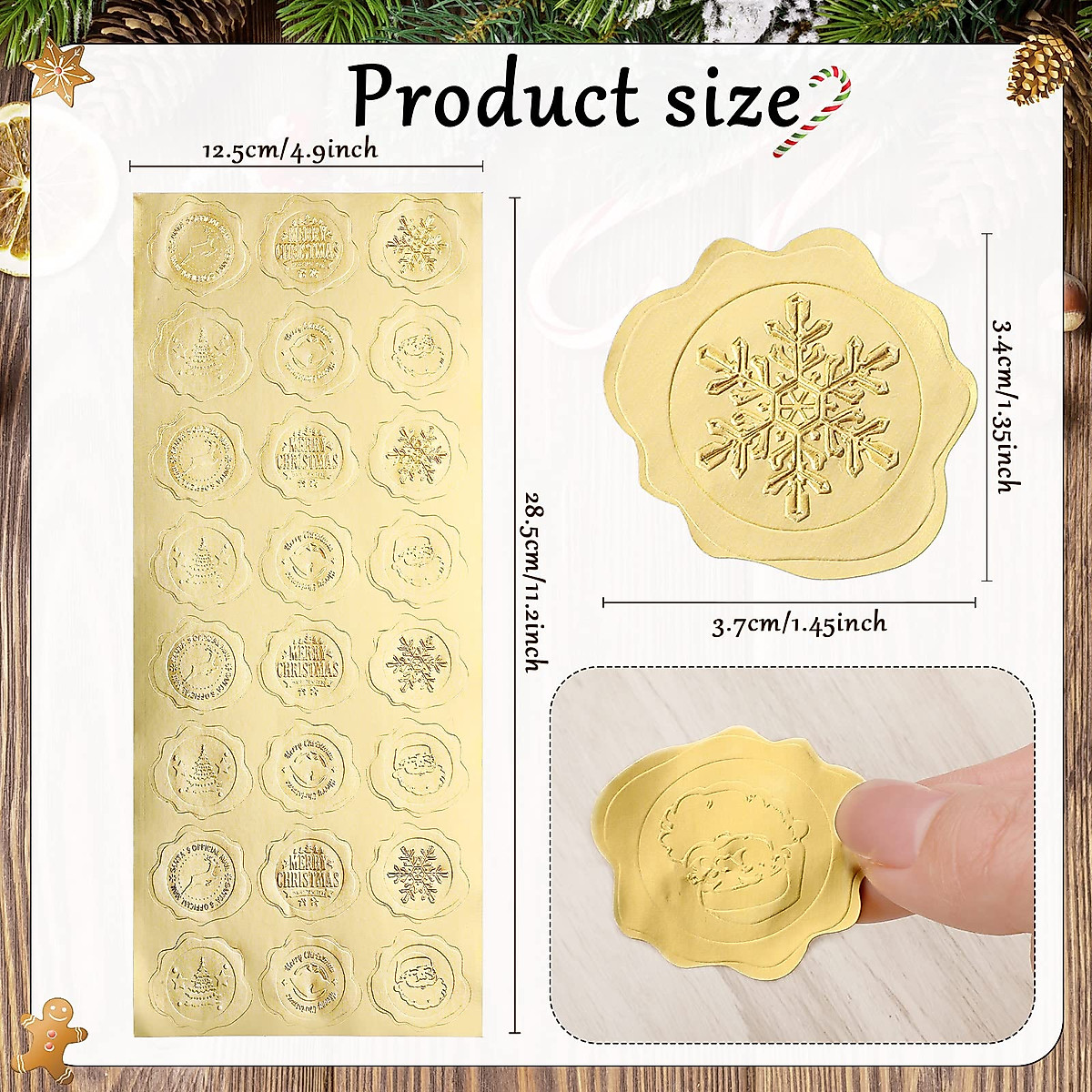 Gersoniel 480 Christmas Embossed Envelope Seals Stickers Wax Foil Seal Stickers Envelopes Self-Adhesive Seal for Greeting Card Wedding Party Decor(Funny Style,Gold)