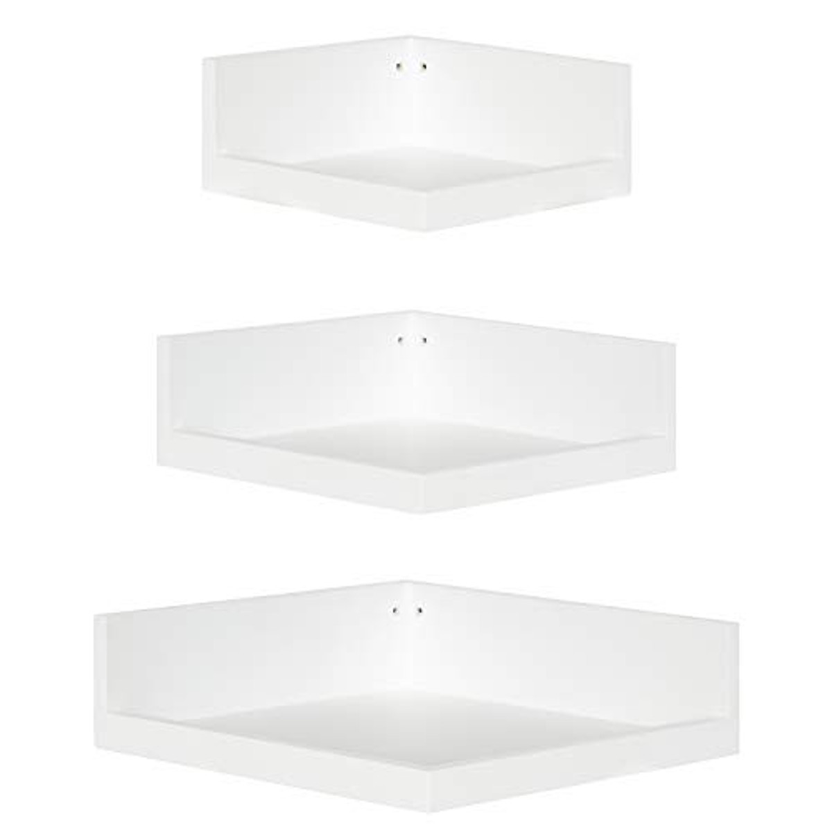 Kate and Laurel Levie Corner Shelves, Set of 3, White, Contemporary Floating Corner Wall Shelf in Multiple Sizes