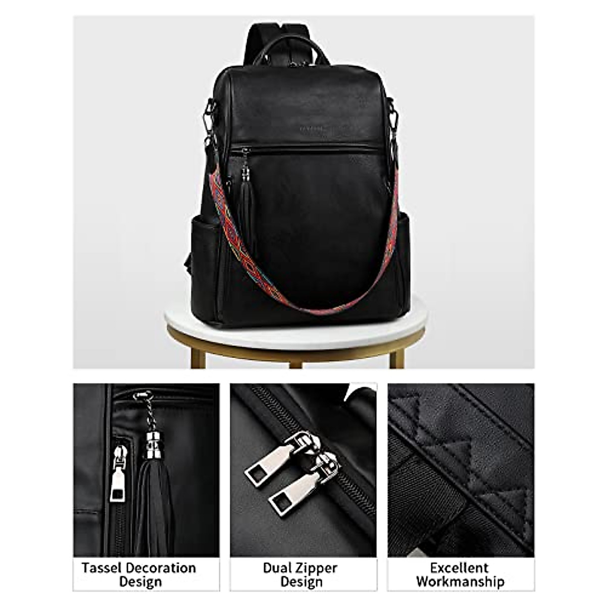 FADEON Laptop Backpack Purse for Women Large Designer PU Leather Laptop Bag, Ladies Computer Shoulder Bags