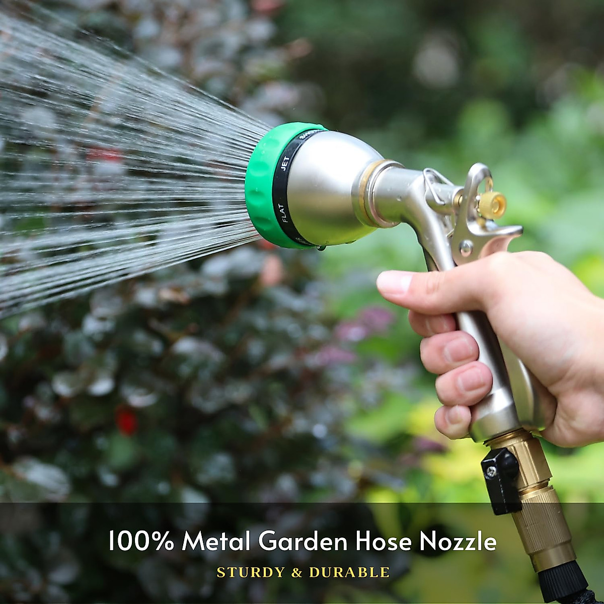 HOSUN Garden Hose Nozzle Sprayer Heavy Duty, 100% Metal Water Hose Nozzle with 7 Spray Patterns, High Pressure Hose Spray Nozzle with Lockable Rear Trigger for Watering Plant & Lawn, Washing Car & Pet