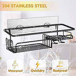 Smatorga Adhesive Shower Caddy with Hooks 2 Pack Shower Organizer Shelf, No Drilling Stainless Steel Bathroom Storage Rack for Inside Shower Shampoo Conditioner Holder,Black…