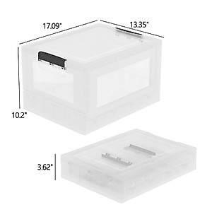 Rinboat 32 Quart Plastic Collapsible Storage Crates Boxes with Lids, Clear Plastic Storage Bins, 4 Packs