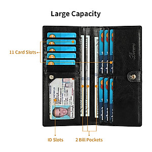 Lavemi Ultra Slim Thin Leather Women Wallet RFID Blocking Credit Card Holder Bifold Long Ladies Billfold (2-Waxed Black)