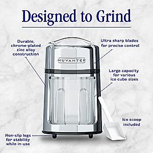 Nuvantee Ice Shaver Snow Cone Machine Manual Ice Crusher Crushes Ice to Your Desired Fineness Stainless Steel, Non-Slip , BPA Free Easy to Use Ice Crusher Hand Crank - Chrome Plated
