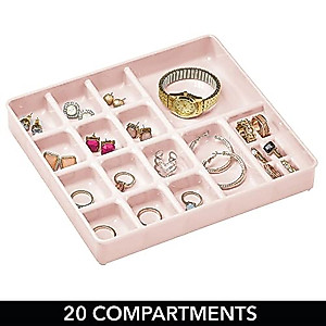 mDesign Stackable Plastic Storage Jewelry Box - 2 Organizer Trays with Lid for Drawer, Dresser, Vanity - Holds Necklaces, Bracelets, Bangles, Rings, Earrings - 3 Pieces - Light Pink/Clear