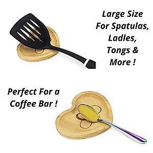 Heart Shaped Spoon Rest Large Engraved Bamboo Wood for Kitchen Utensils Wooden Vintage Country Tray Protects Countertop Fits Spoonful of Love Spoon