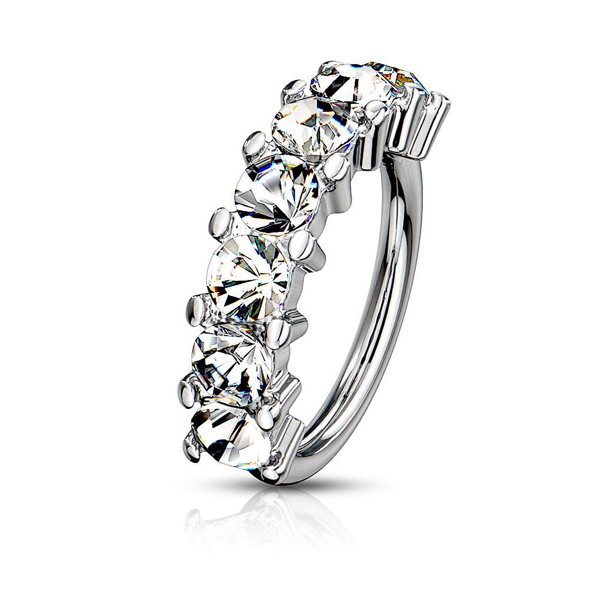 Covet Jewelry 7 Gem Lined Set All 316L Surgical Steel Bendable Hoop Rings for Ear Cartilage, Eyebrow, Nose and More (20 GA, Length: 8mm, Clear)