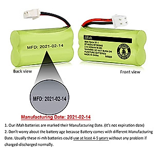 iMah BT183342/BT283342 2.4V 400mAh Ni-MH Battery Compatible with AT&T CL82207 EL52100 EL50003 VTech CS6709 CS6609 CS6409 BL102-3 Handset Replace Battery BT166342 BT266342 BT162342 BT262342, 2-Pack