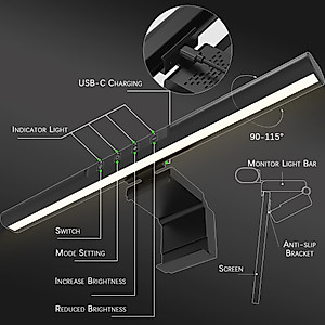 AQINGLING Monitor Light Bar Aluminum, 15.75in 80 LED Monitor Lamp Bar, Eye-Caring 5 Modes Dimmable Desk Lamp Sereen Light Bar, Desktop Lamp, Cpmputer Lamp, Laptop Lamp, Task Lamp, TB-300S