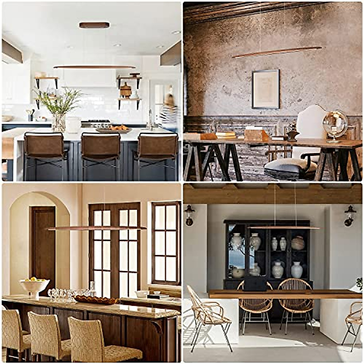 YISDESIGN 51" LED Dimmable Wooden Linear Pendant Lighting Island Lights for Dining Room Bar Kitchen Island Hanging Light Fixture Walnut Color