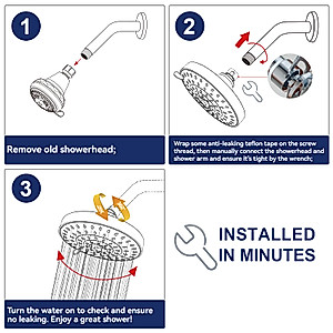 HOPOPRO 5-Mode High Pressure Shower Head - High Flow Fixed Showerheads Bathroom Rain Showerhead (6 Inch Chrome)