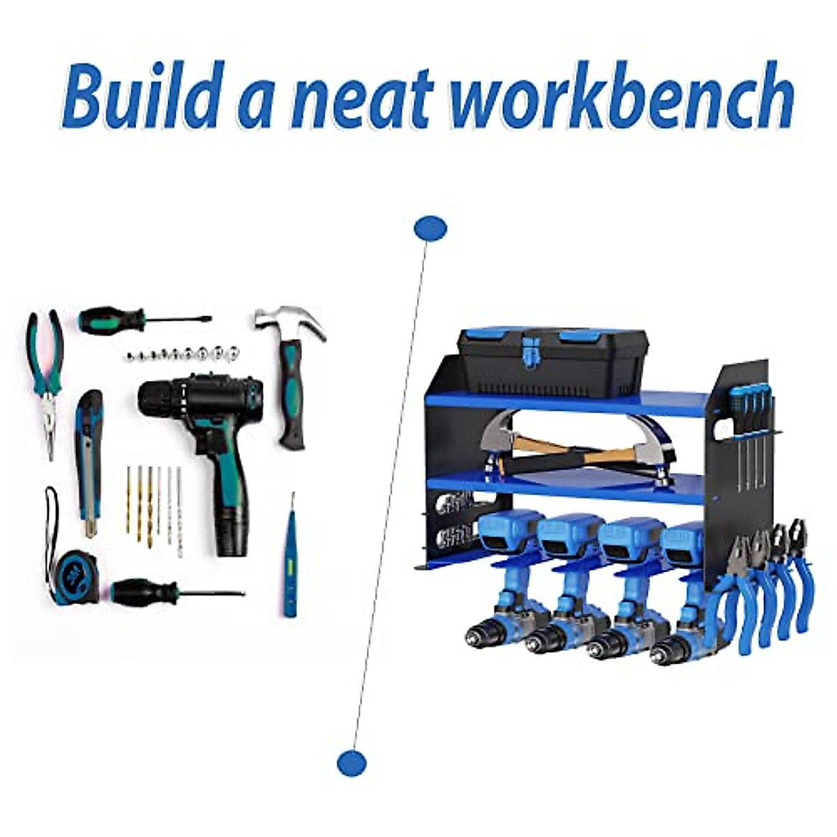 Hemacudy Drill Holder Power Tool Organizer,Drill Storage Rack Wall Mount Drill Holder Garage Tool Organizers and Storage for Garage,Workshop,Holds 4 Drills,Easy Assembly (Blue)