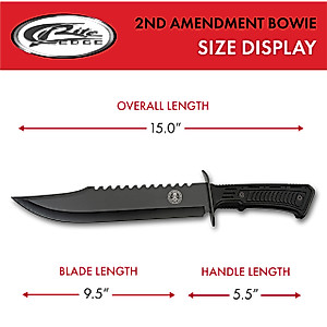 SZCO Supplies 15” 2nd Amendment Rubberized Handle Sawback Bowie Blade Outdoor Survival Knife With Sheath,Black,211559-SA