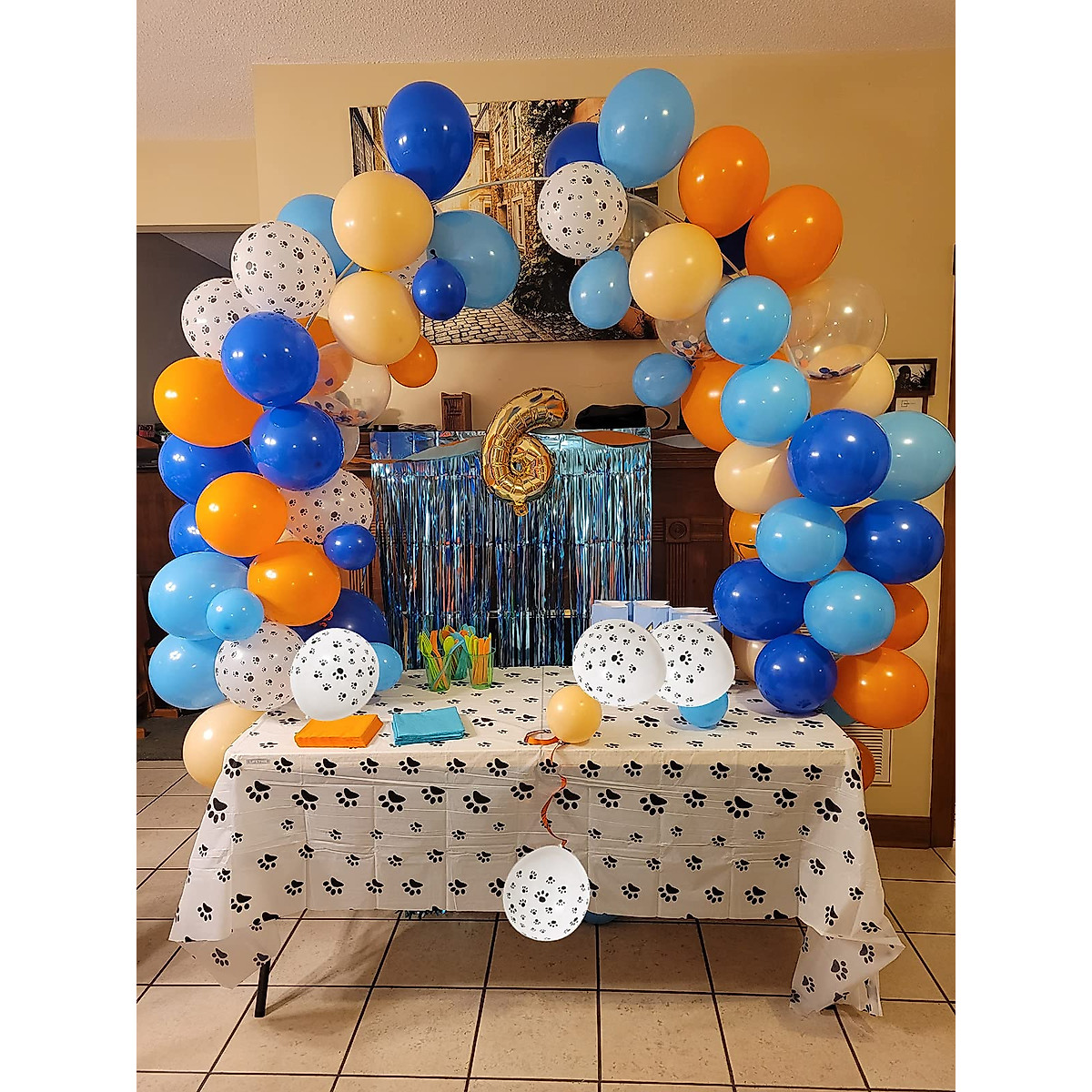 115 Pack Blue Orange Dog Theme Party Balloons Garland Decorations, 18" 10" 5" Bulk Balloons Blue Orange Skin Colors for Kids Family Birthday Party Supplies