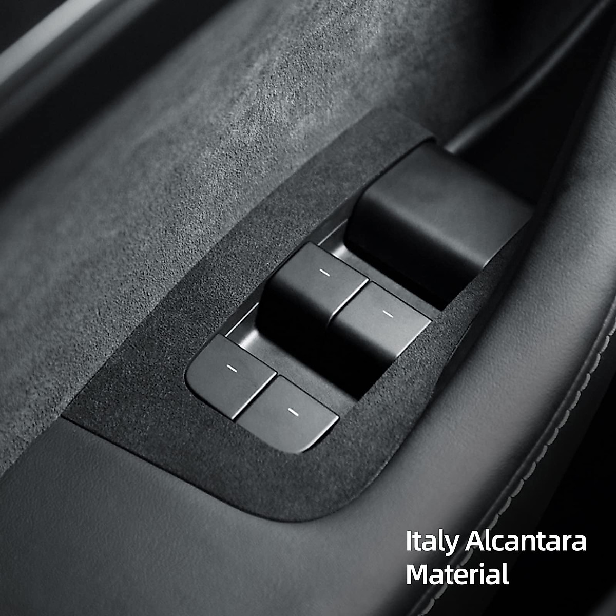 Alfanxi Window Switch Bring Trim Alcantara Material Panel Door Open Button Decal Cover Compatible with Tesla Model Y/Model 3 (Black)