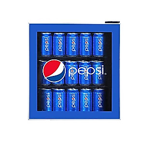 CURTIS MIS165PEP Pepsi Mini Beverage Cooler-70 Can or 17 Bottles Drinks Fridge with Glass Door for Soda + Adjustable Thermostat, Perfect for Home, Office, or Dorm, 1.8 cu ft, Blue