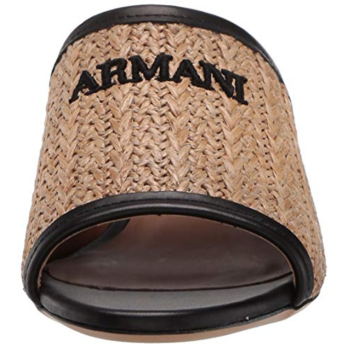 Emporio Armani Women's Raffia Logo Slide Mule, Natural + Black, 34 Medium EU (4 US)