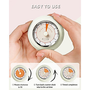 Tiergrade Kitchen Timer, Reminder Timer 360 Degree Rotating Mechanical Timer, Visual Timer Back Countdown Kitchen Timer Fridge Magnetic for Cooking, Learning (Beige)