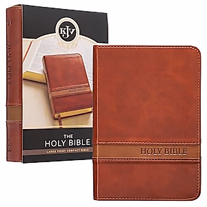 KJV Holy Bible, Compact Large Print Faux Leather Red Letter Edition - Ribbon Marker, King James Version, Brown Two-tone