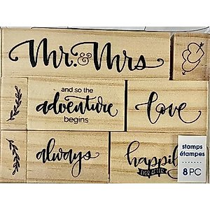 Momenta Mr. & Mrs. Wedding Love Heart Red Rubber Wood Stamps Set of 8