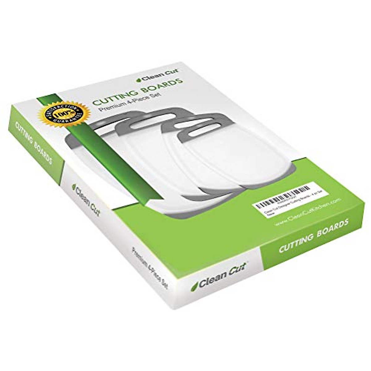 Clean Cut Cutting Board Set - 4 Piece Non-Slip Poly Plastic Kitchen Chopping Boards - Gray & White