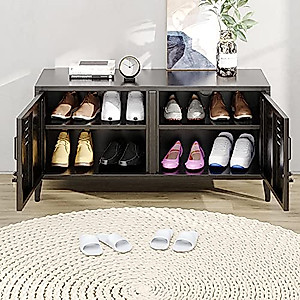 JAHRSTIM Metal Garage Storage Cabinet, Adjustable Shelves & Locking Doors - Garage Cabinets for TV Clothes Shoes Tool Storage and Ammo Locker - Black