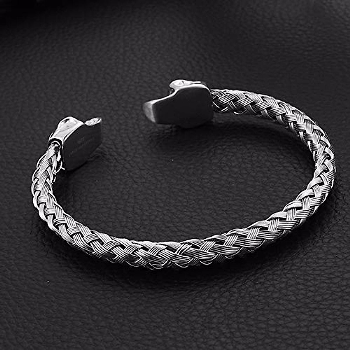 Forziani TENACITY Double Skull Steel Cuff Bracelet for Men - Adjustable Size - Men's Open Cuff Bangle Bracelet in Stainless Steel - One Size Fits All