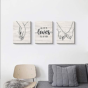Kercan Canvas Wall Art Decor for Bedroom Living Room, Love and Hand in Hand Canvas Prints Artwork Home Decoration, Stretched and Framed Ready to Hang (12X16 Inch,Beige)