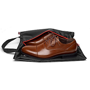 Tuff Guy Travel Shoe Bags with Drawstring and Center Divider (Black) -Set of 4 Soft Nylon Shoe Tote BagsTravel Shoe (18" x 14") (4 Pack (16"x12"))