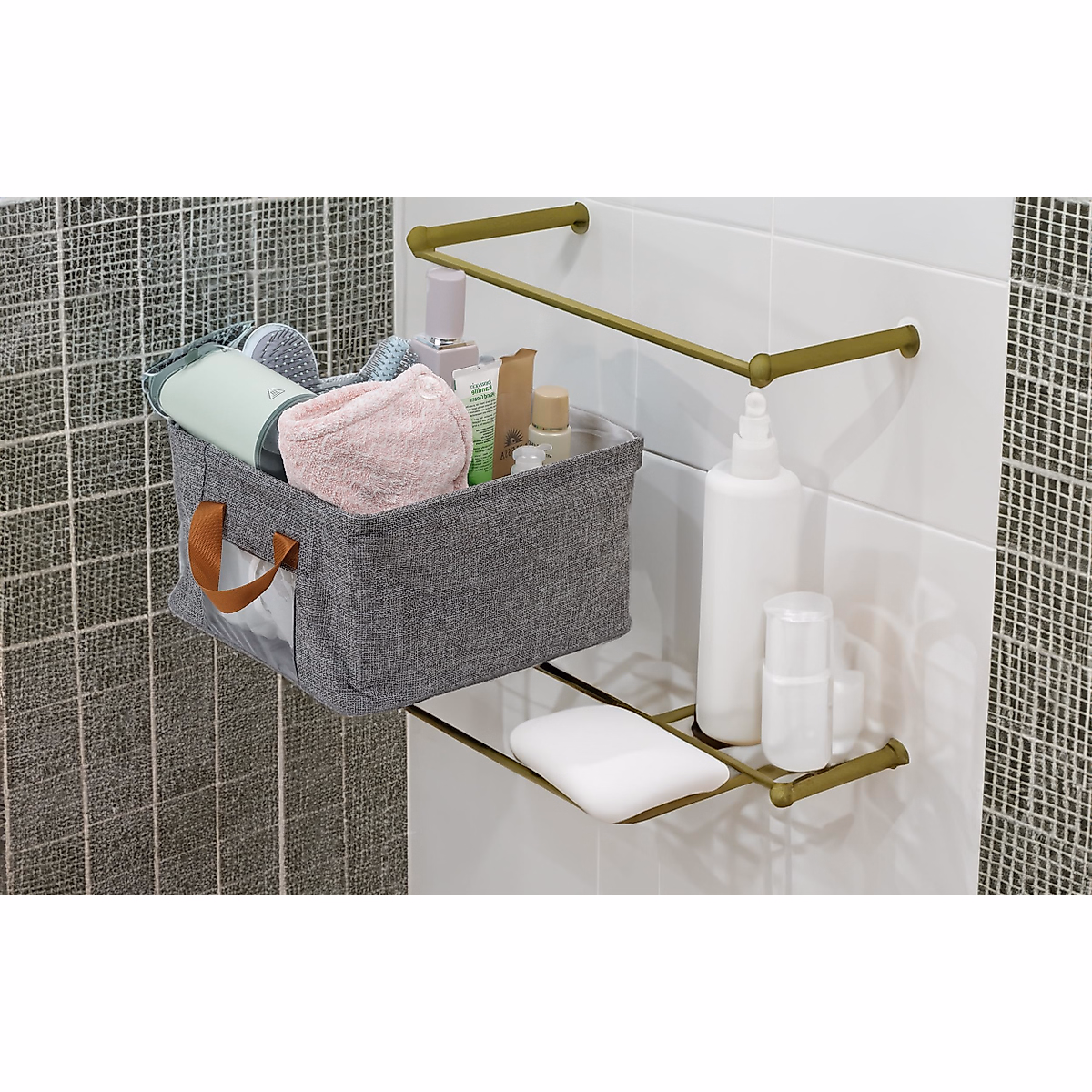 3pc 10 Liters Linen Storage Baskets with Dust-proof Opening & Handles & Visible Window, Foldable Small Fabric Bins Decorative Basket Organizer Boxes for Organizing Dresser Shelves