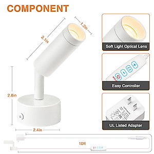 URTOM LED Spot Lights Indoor 3W Uplighting Indoor Spotlight with Memory Function 3000K/4000K/5000K Up Lights Indoor 120V Dimmable Uplights Indoor for Plant Spotlight Indoor for Accent Lighting 2 Pack