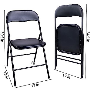 Signature Pack of 2 (Fabric/Vinyl) Steel Frame Metal Foam Padded Folding Chairs, Black