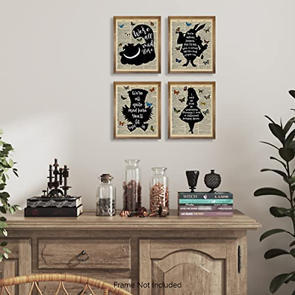 Alice in Wonderland Wall Art Decor - 11x14 Cheshire Cat Mad Hatter White Rabbit - Alice Inspirational Saying Quote Poster Print - Motivational Wall Art for Alice Fans - Affirmation Gift for Women Girl