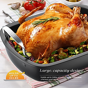 Nonstick Turkey Roasting Pan with Rack, 17 x 13 Inch Turkey Pan, large roaster pan for Meat & Vegetable, (Silver)