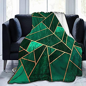 Nice Flannel Fleece Blankets, 80"x60", Emerald and Copper Green Triangle Gold Lines Geometric Art Throw Blanket for Cold Weather Outdoor Decorative, Air conditioning blanket and Quality Hypoallergenic