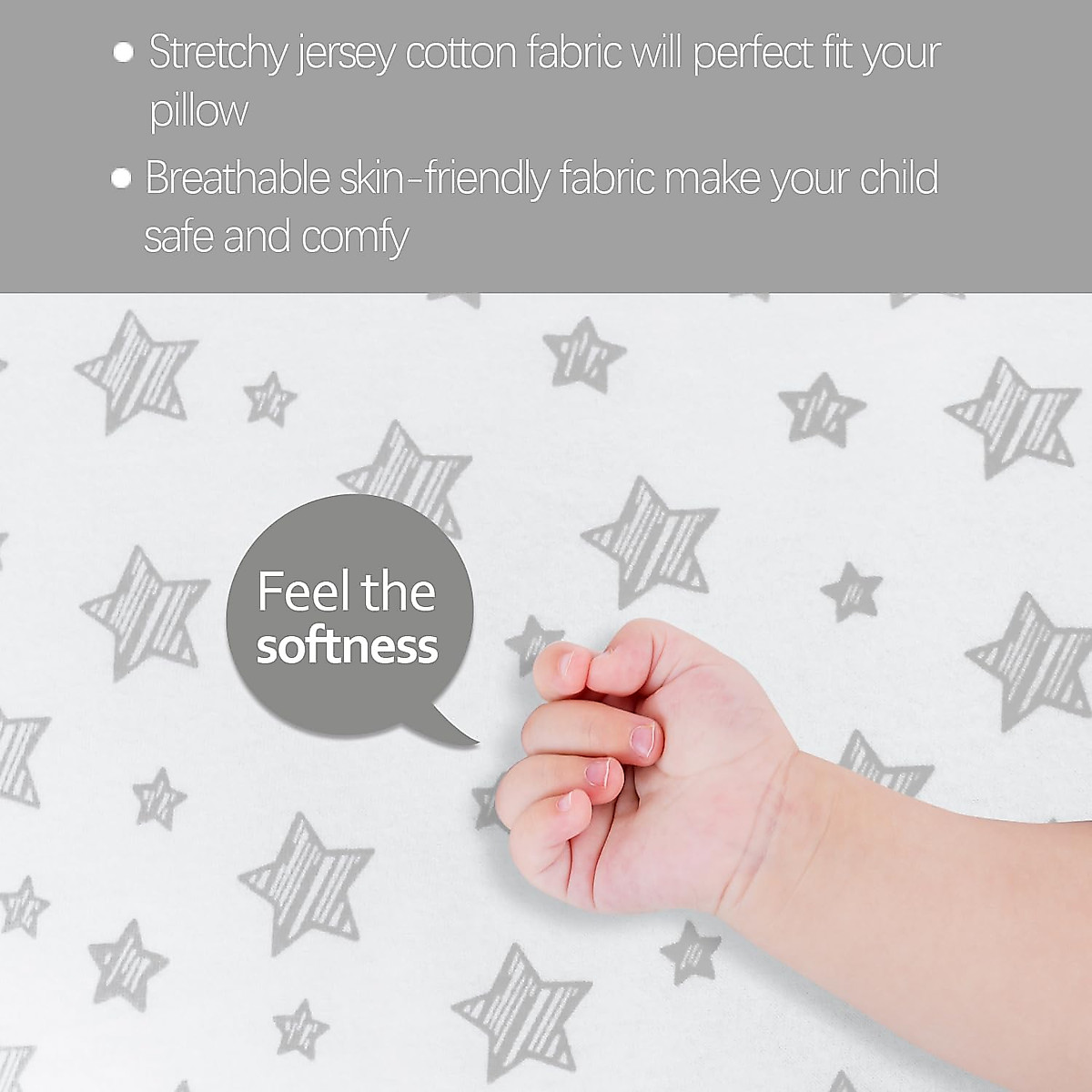 Toddler Pillow with Pillowcase (13 x 18), Toddler Pillows for Sleeping, Machine Washable Soft Travel Pillow, Toddler Use Only, Age 2 (Gray Star)