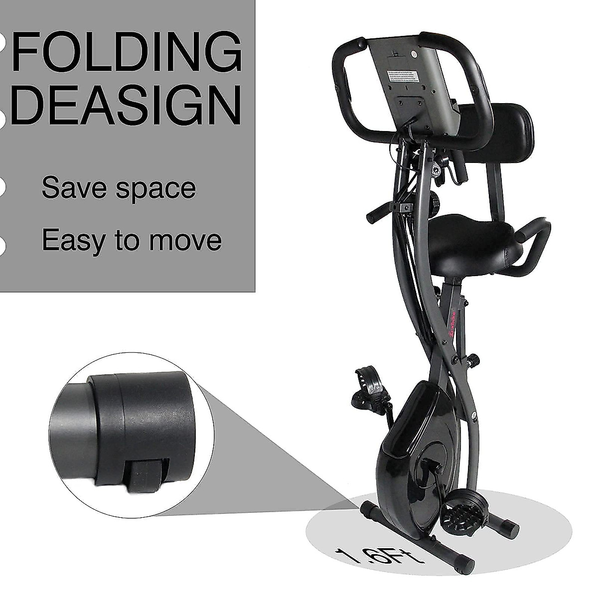 PS Stationary Folding Exercise Bike, magnetic drive cycle bikes with Resistance Belt backrest Digital Monitor Exercise Equipment for Home Gym&workout