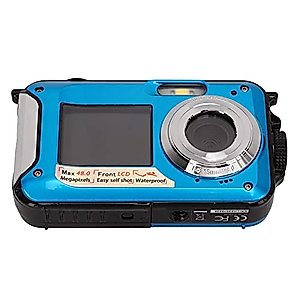 Waterproof Digital Camera, Micro USB 2.0 Full HD Double Screens Waterproof Digital Camera for Photograph Blue
