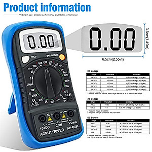 Digital Multimeter AP-838L Manual Range AC DC Amp Multimeter, Electric Tester Ohmmeter with Diode and Continuity Detector, Backlit Display and Insulated Rubber